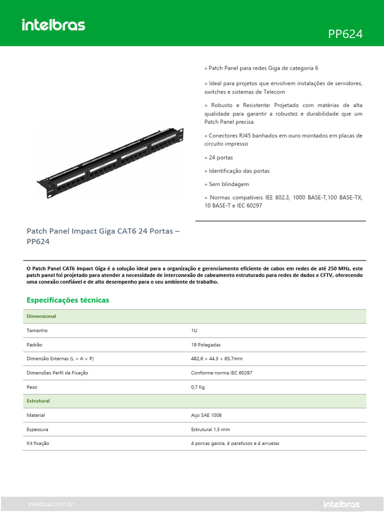Patch Panel CAT6 Impact Giga 24 Portas | PDF | Eletrônicos | Engenharia ...