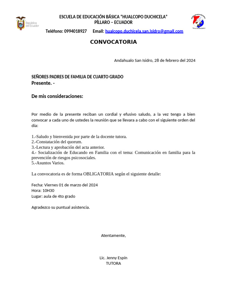 Conv. y Acta EDUCANDO EN FAMILIA | PDF