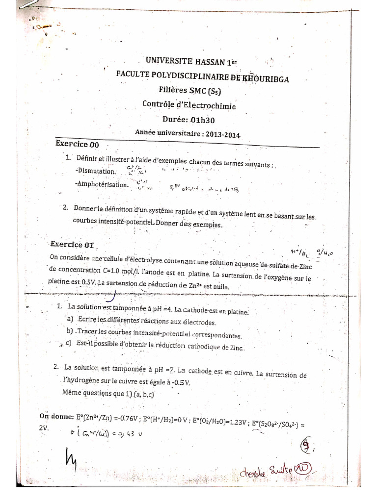 les exm de electrochimie | PDF