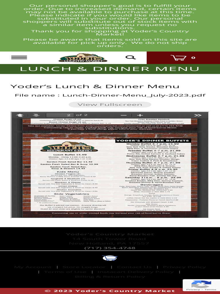 Lunch & Dinner Menu - Yoder's Country Market | PDF