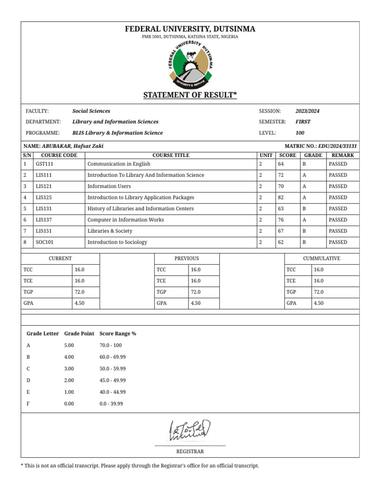 Statement of Result EDU - 2024 - 33131 | PDF | Science