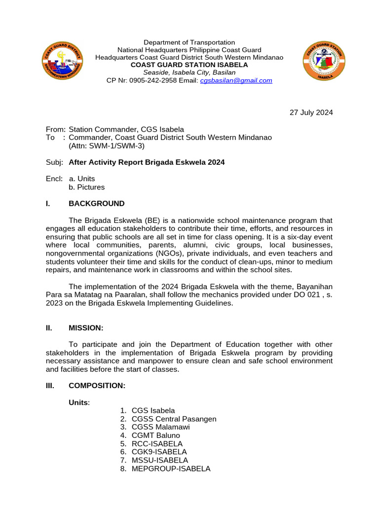 After Activity Report - Brigada Eskwela 22-27 July 2024 | PDF | Philippines