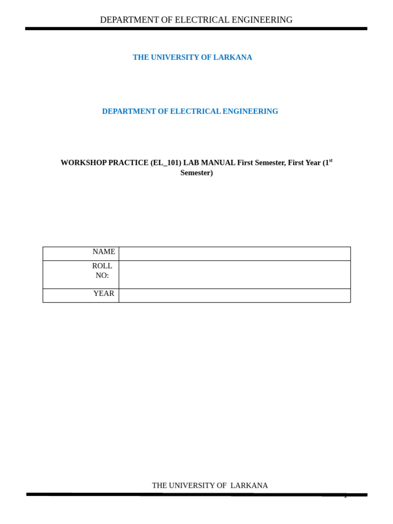 Electrical Workshop Practice Lab Manual | PDF | Fuse (Electrical) | Capacitor