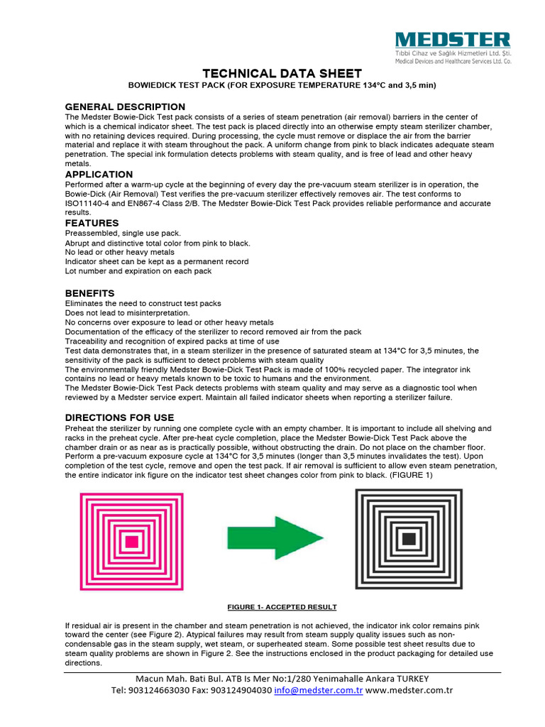 Medster Bowie-Dick Test Pack Guide | PDF | Steam | Materials