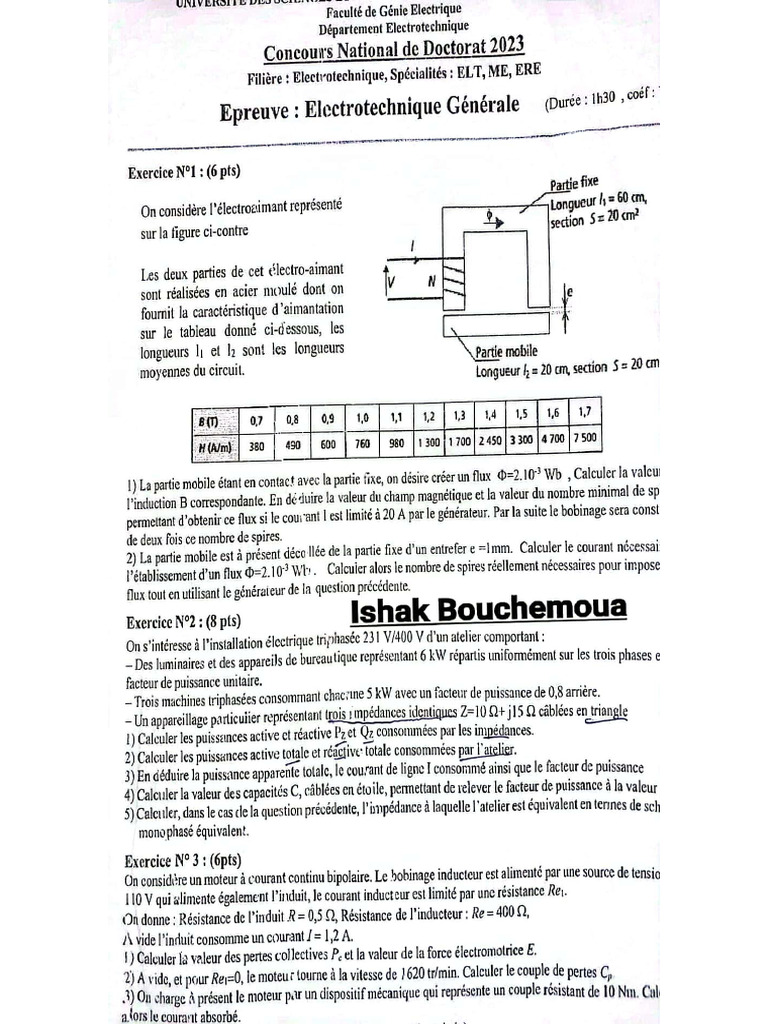 Sujet 2 Doctorat Spécialité Électrotechnique (Épreuve Avec Correction Électrotechnique Générale ...