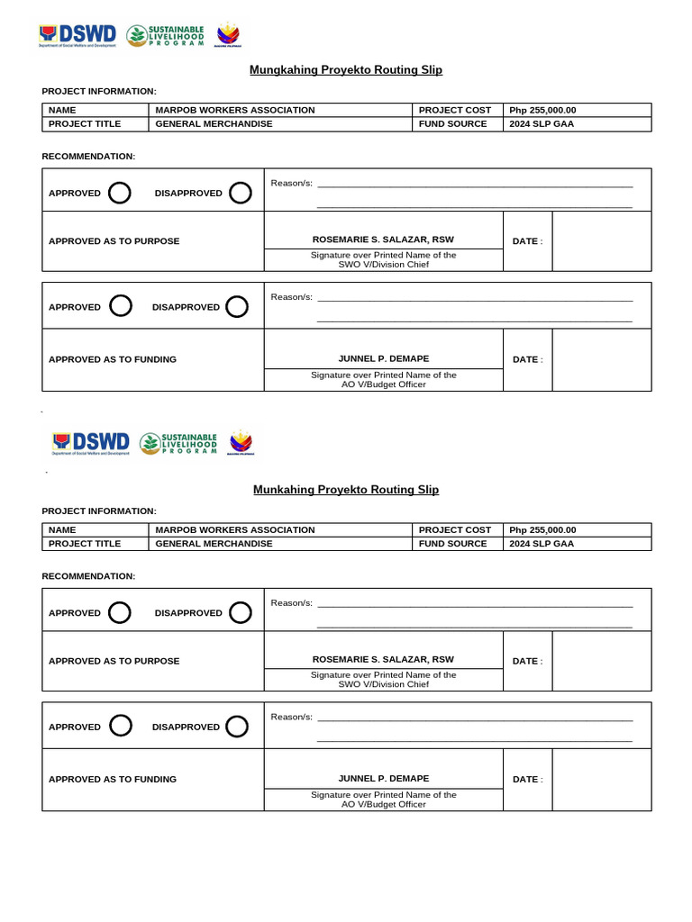 8 Annex 42-REG. SLP Mungkahing Proyekto Routing Slip | PDF