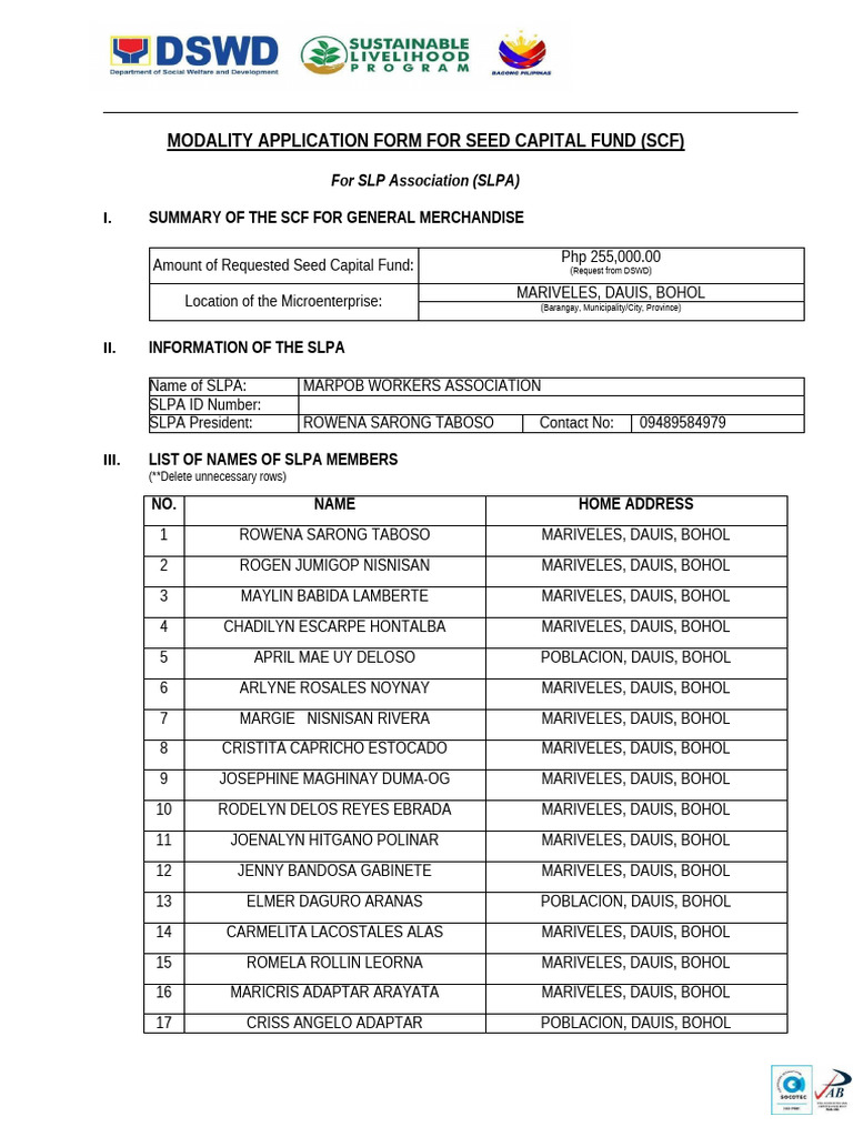 10 Annex 25-REG. Modality Application Form - SCF SLPA | PDF | Foods ...