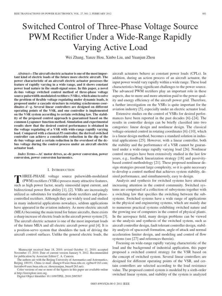 Switched Control Of Three Phase Voltage Source Pwm Rectifier Under A Wide Range Rapidly Varying