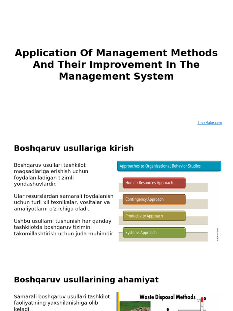 Application of Management Methods and Their Improvement in The ...