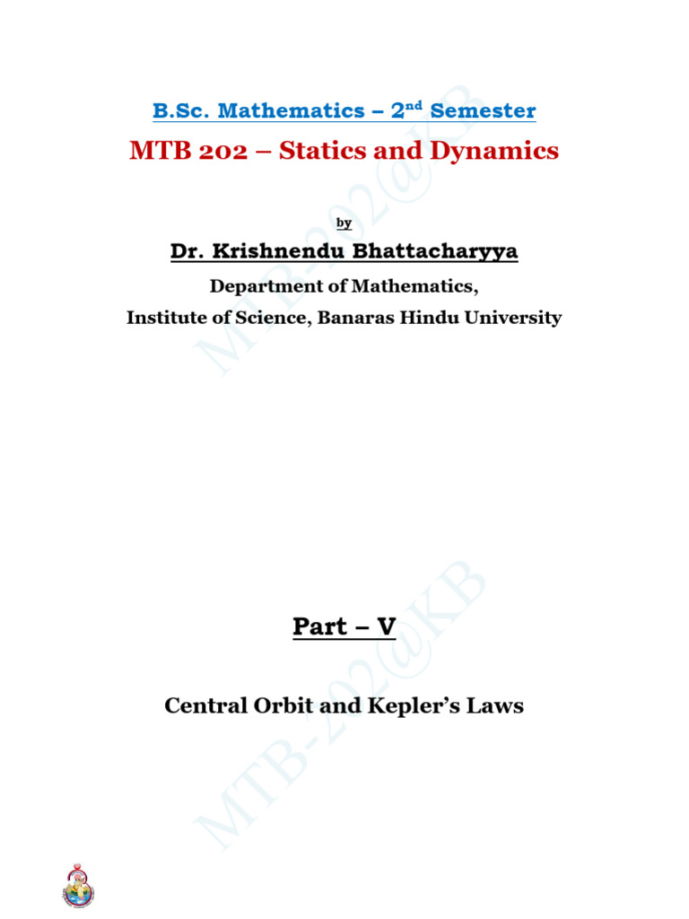05-MTB202-Central Orbit and Kepler's Laws | PDF | Orbit | Force