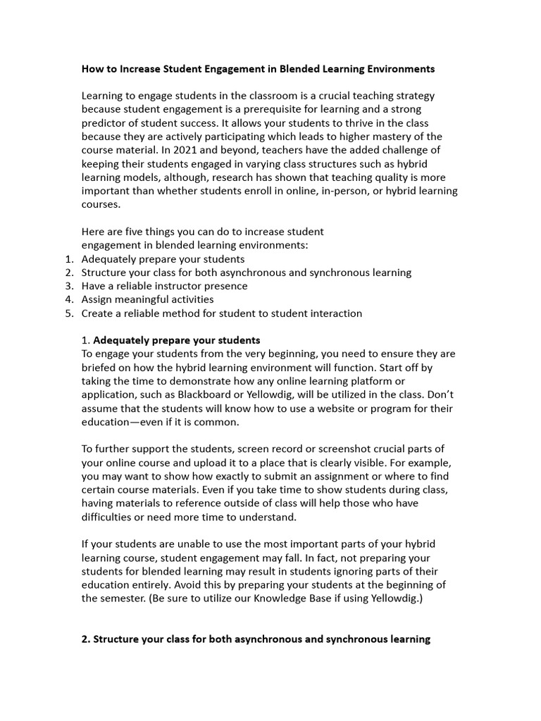 How To Increase Student Engagement in Blended Learning Environments | PDF | Educational ...
