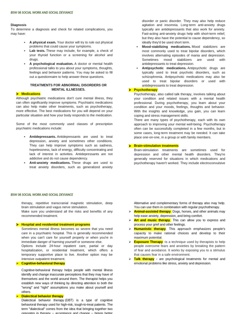 Treatments For Abnormal Disorders or Mental Illnesses. | PDF | Mental ...