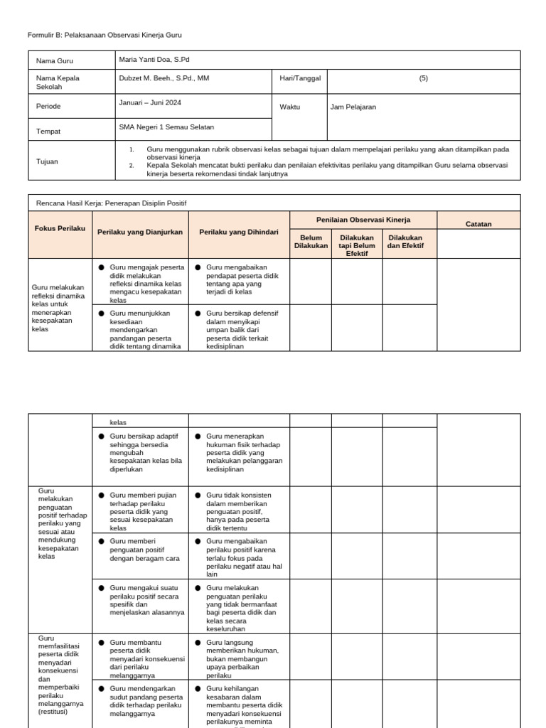 FORMULIR B. Observasi Pembelajaran Lengkap | PDF