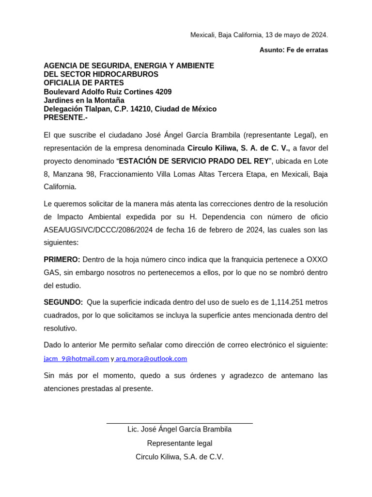 Solicitud de Fe de Erratas Oficial | PDF
