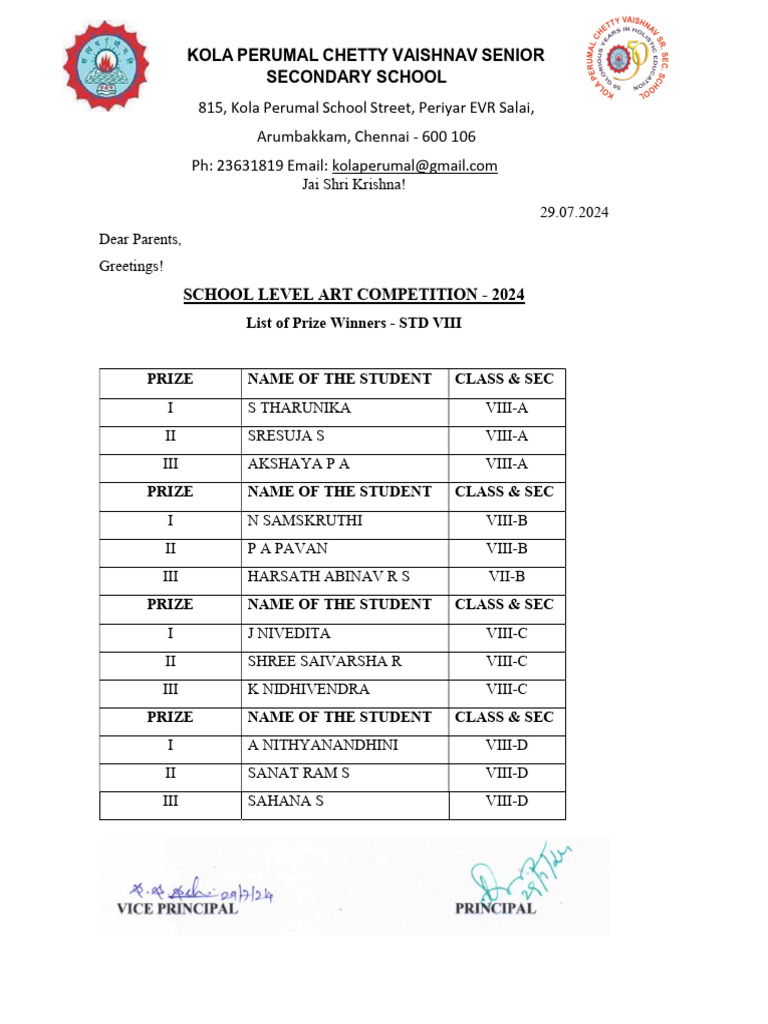STD Viii Art Competition Results | PDF