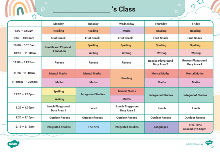 Au C 1643854113 Teacher Aide Editable Timetable - Ver - 1 | PDF