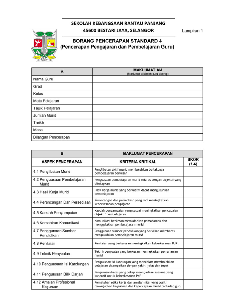 Borang Pencerapan Guru 2024 | PDF