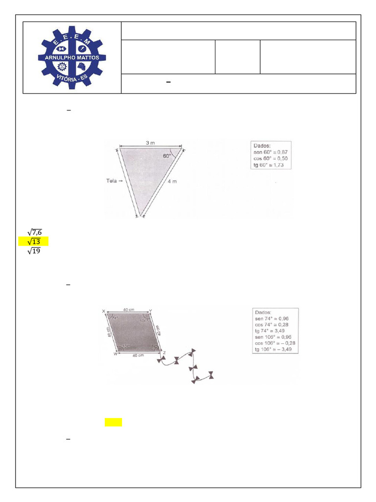 Formulã_rio (Questã_es) - Trigonometria No Triã_ngulo Qualquer | PDF | Triângulo