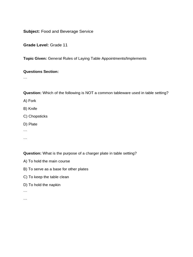 Table Implements Quiz 5 | PDF | Tableware | Domestic Implements