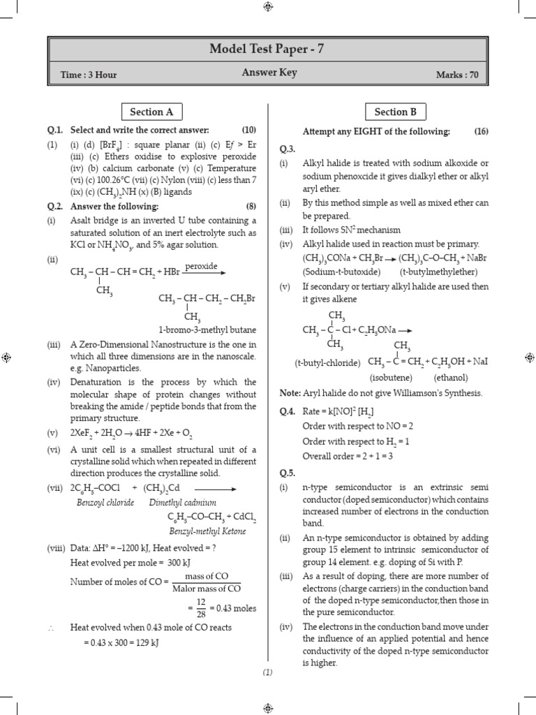 Model Test Paper 7 (Answer Key) | PDF | Amine | Electron Configuration