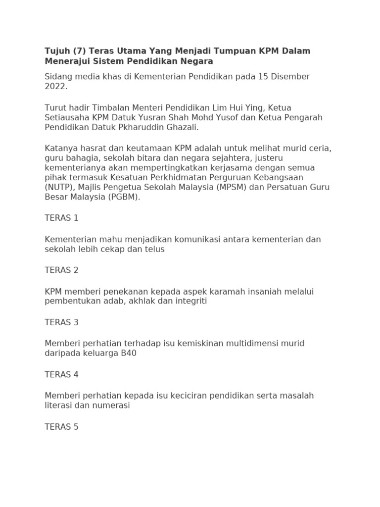 Tujuh Teras KPM | PDF