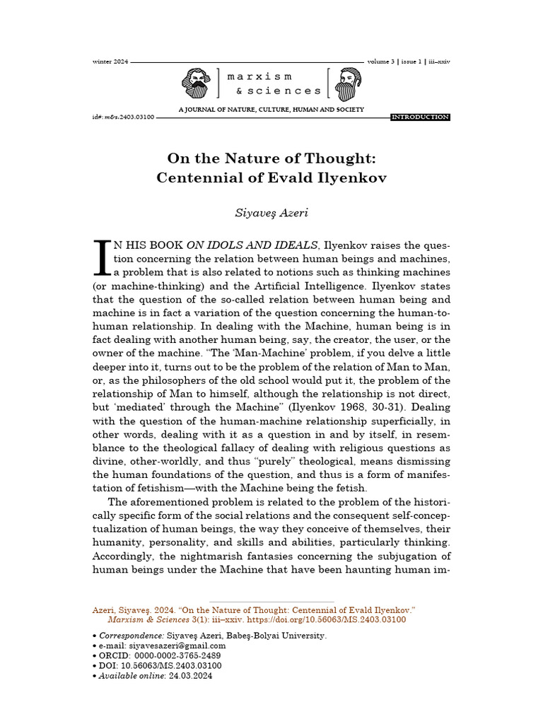 On The Nature of Thought. Centennial of Evald Ilyenkov | PDF | Thought ...