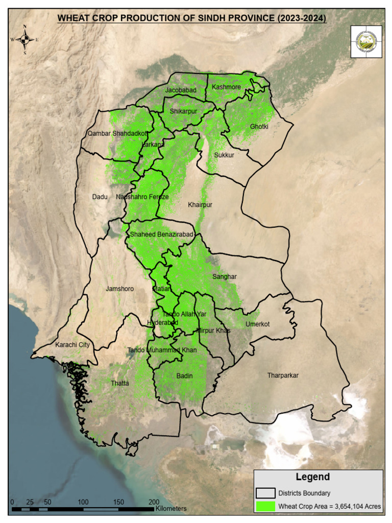 Wheat Crop Area Map of Sindh Province 2023-24 | PDF