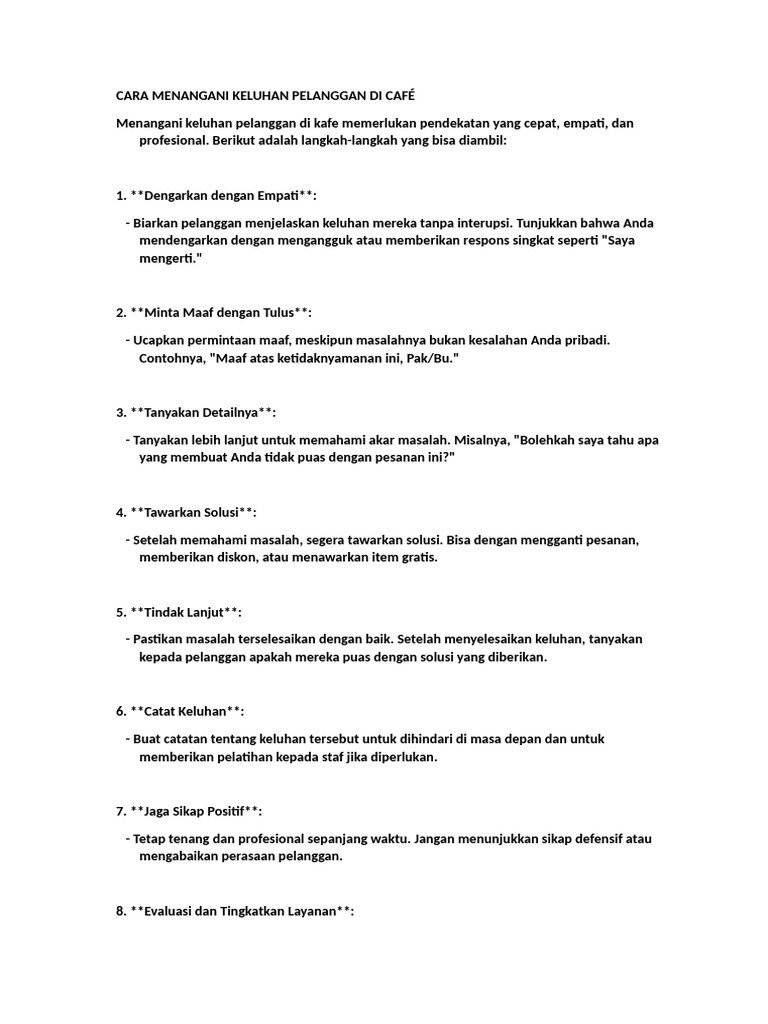 Cara Menangani Keluhan Pelanggan Di Café | PDF