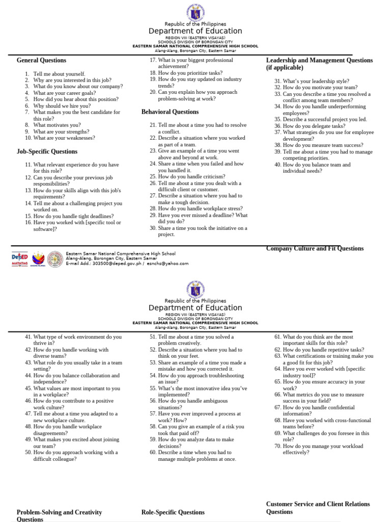 MOCK-INTERVIEW-QUESTIONNAIRE | PDF | Leadership | Industrial And Organizational Psychology