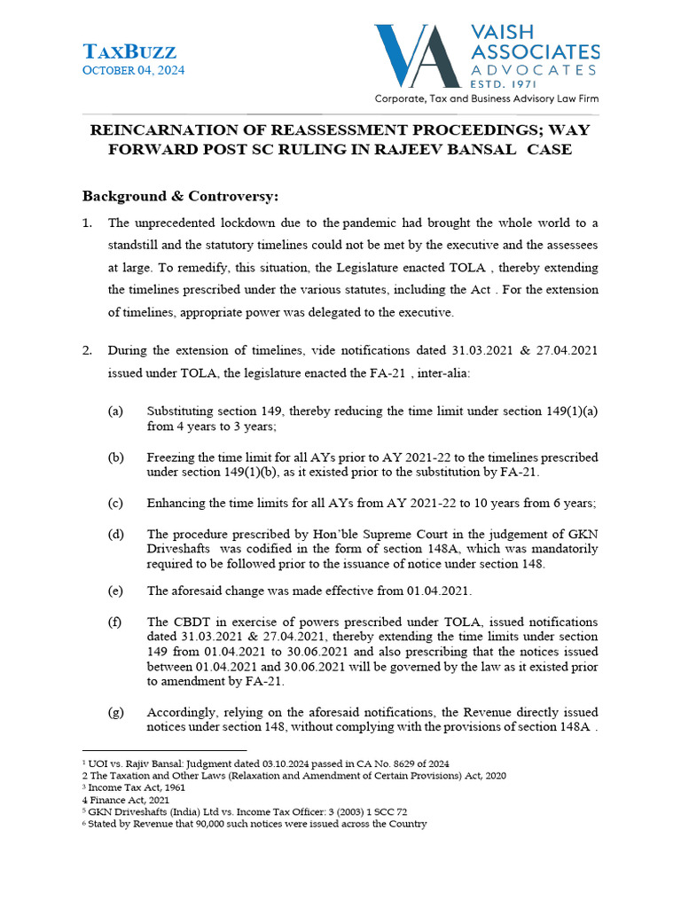 TaxBuzz Reincarnation of Reassessment Proceedings 1728324192 | PDF ...