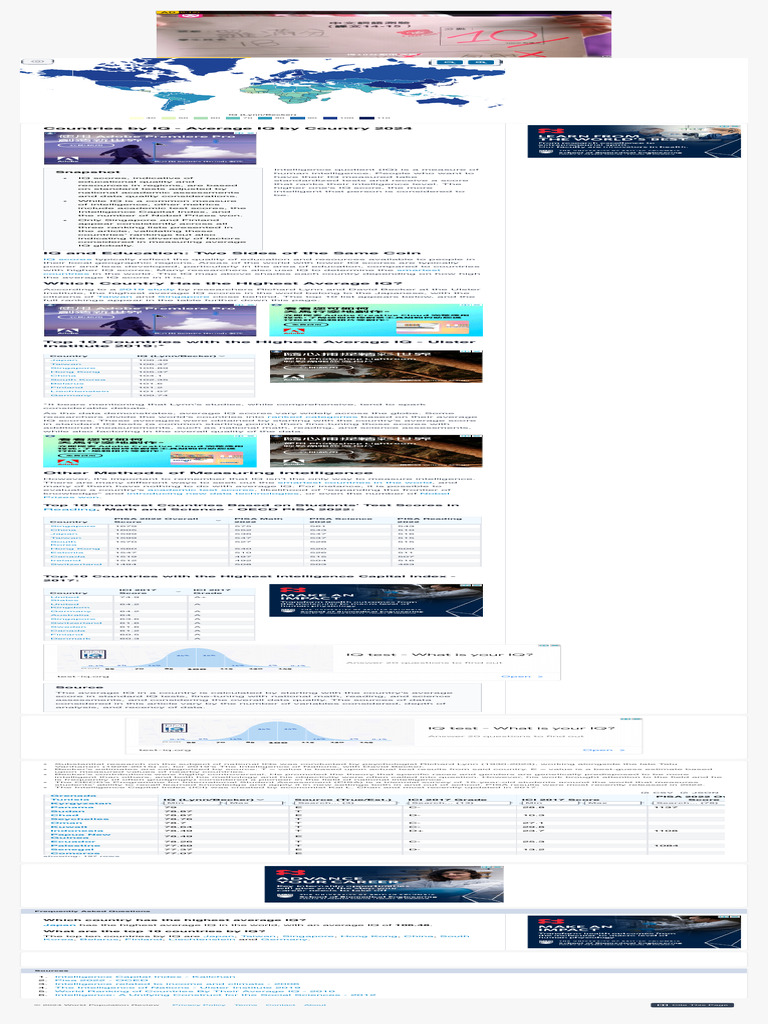 Global Average IQ Rankings 2024 | PDF | Intelligence Quotient ...