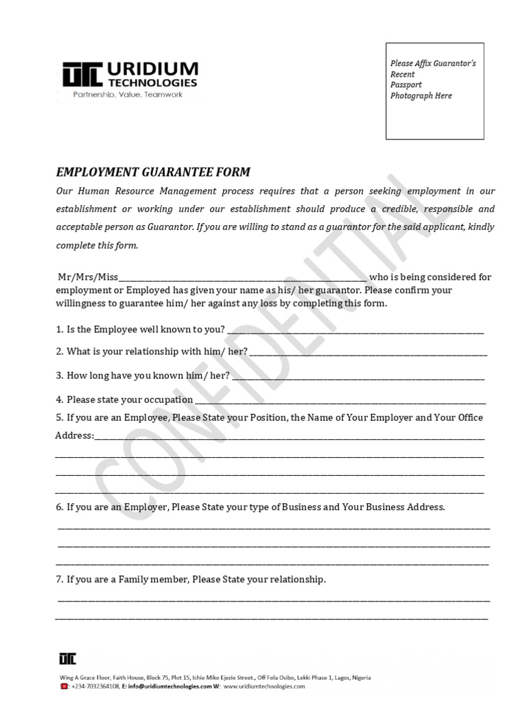 Employment Guarantor Form Template | PDF | Identity Document ...