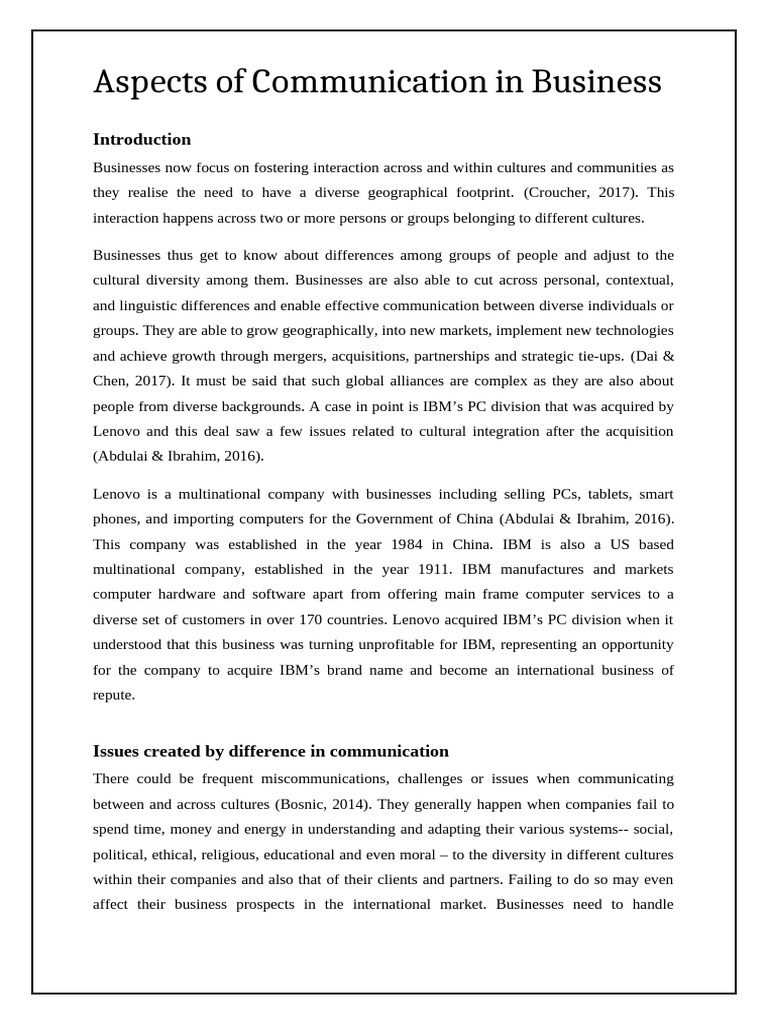 Aspects of Communication in Business | PDF | Lenovo | Cross Cultural ...