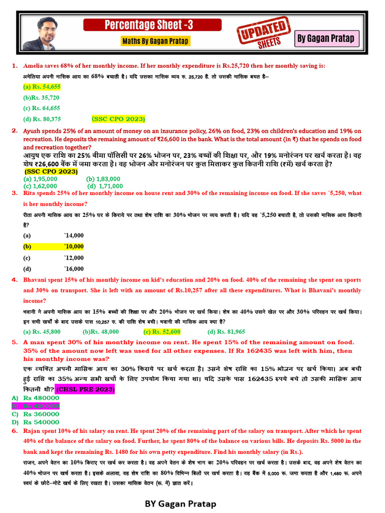 Percentage sheet-3 | PDF | Voting | Expense