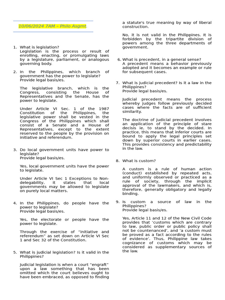 10-5-2024 7am Philo Assignment | PDF | Precedent | Legal Documents