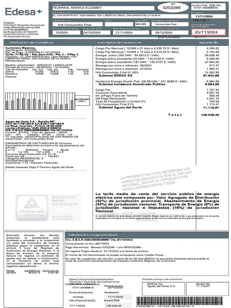 Factura_Edesa_02-12-2024 | PDF | Factura | Pagos