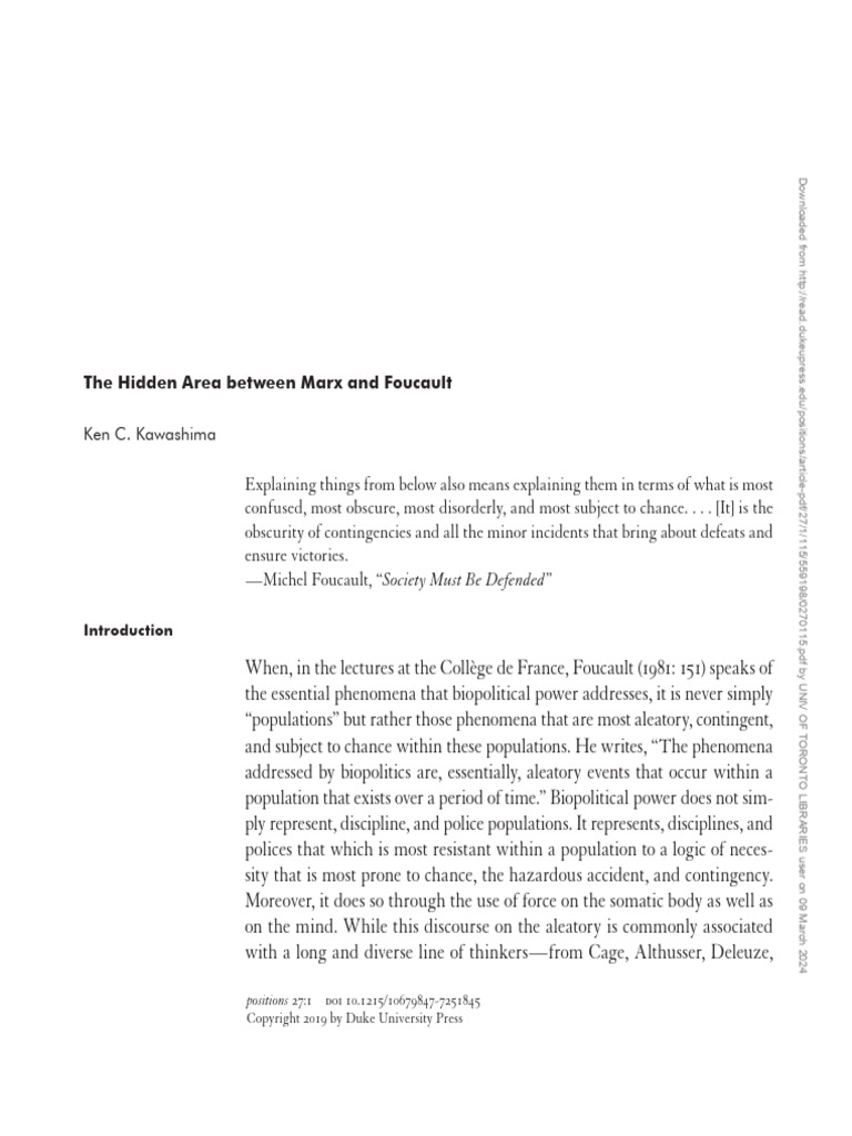 The Hidden Area between Marx and Foucault | PDF | Michel Foucault ...