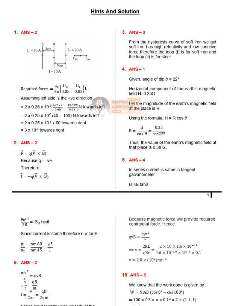 CB#13 (Magnetic Effect Sol) | PDF | Magnetism | Magnetic Field