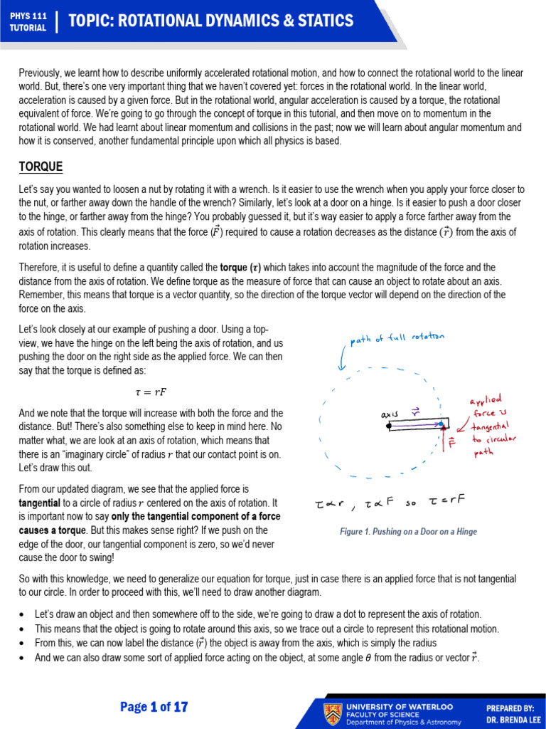 Rotational dynamic | PDF | Rotation Around A Fixed Axis | Torque