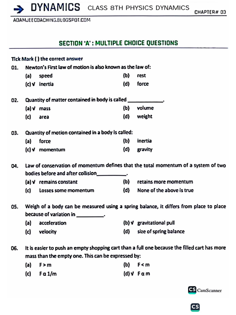 Class 8th Physics Dynamics | PDF