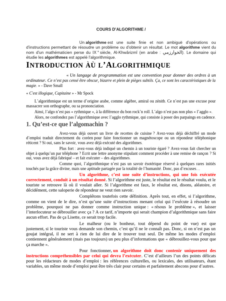 Introduction à l'algorithmique et ses bases | PDF | Programmation informatique | Théorie de la ...