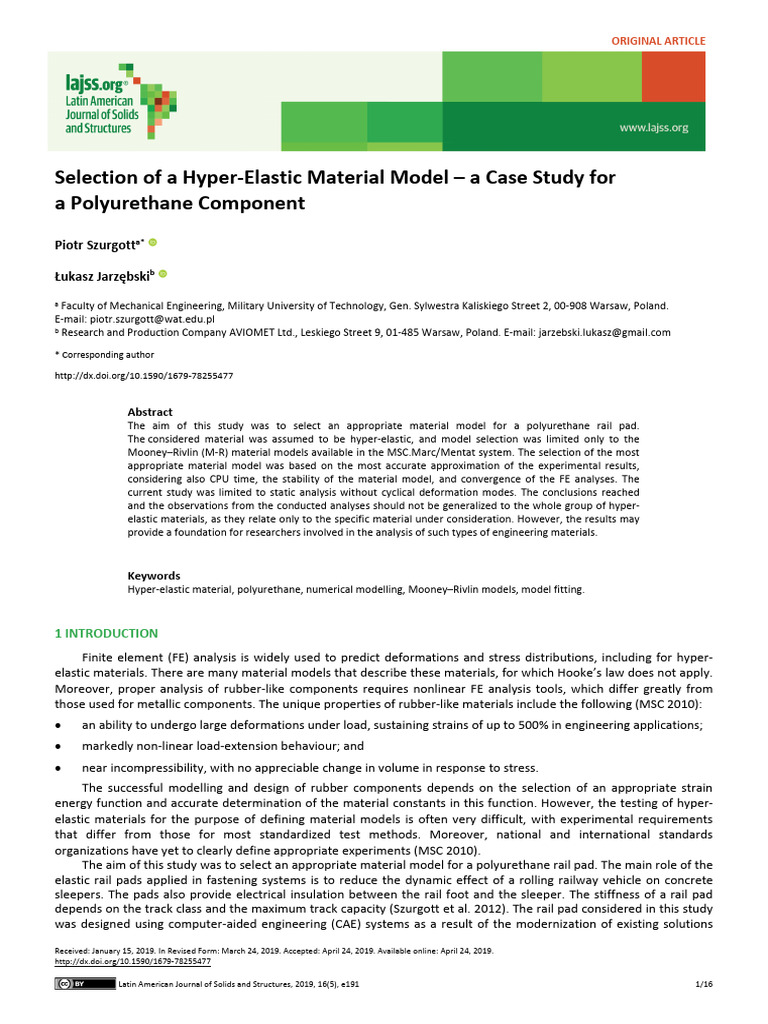 Selection of A Hyper Elastic Material Model A Case Study For A ...
