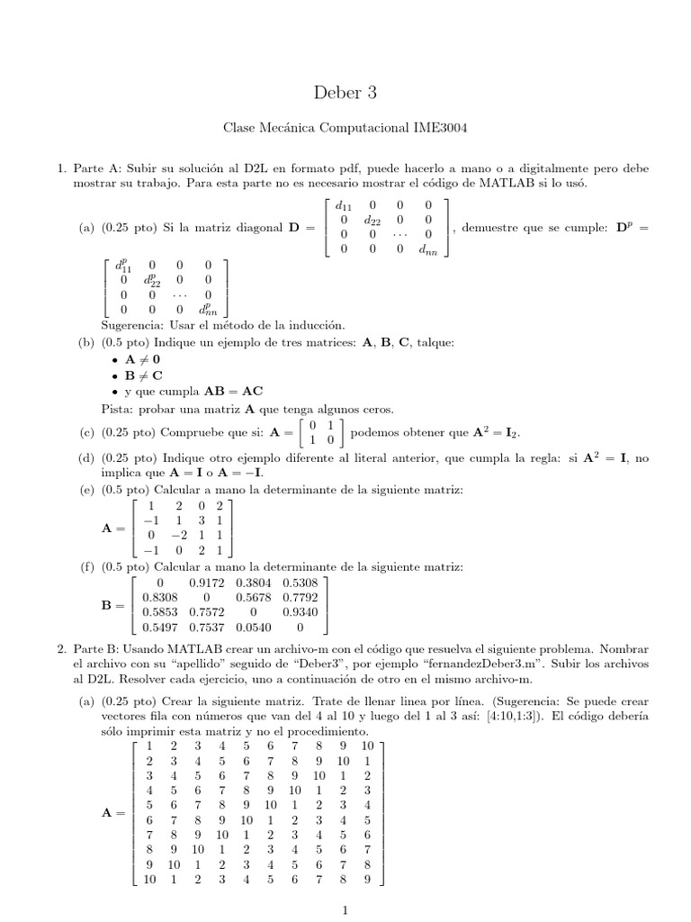 Deber 3 | PDF | Determinante | Matriz (Matemáticas)