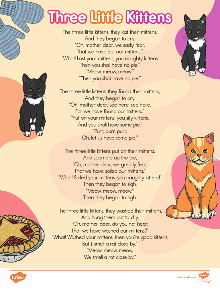 Color Three Little Kittens Nursery Rhyme Poster | PDF