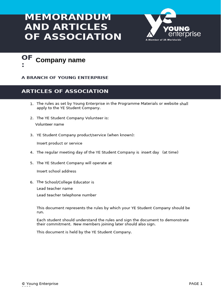 Memorandum and Articles of Association - TEMPLATE | PDF | Board Of ...