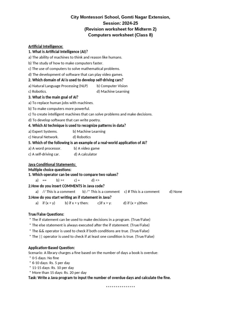 Class 8 Mt2 Computer Worksheet | PDF