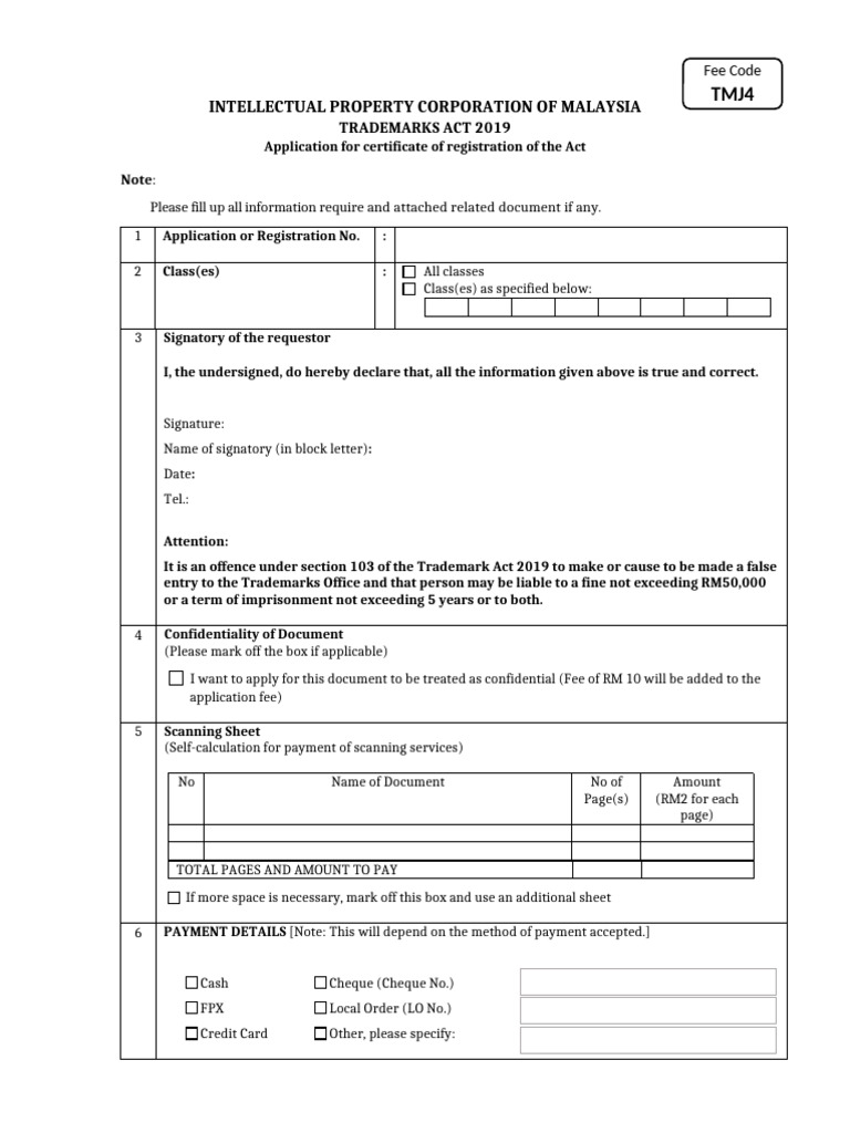 TMJ4 Application For Certificate of Registration of The Act | PDF