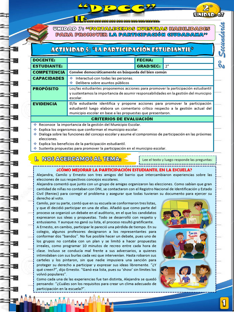 2° DPCC - Actv.05-Unid.7 2023 | PDF | Alcalde | Escuelas