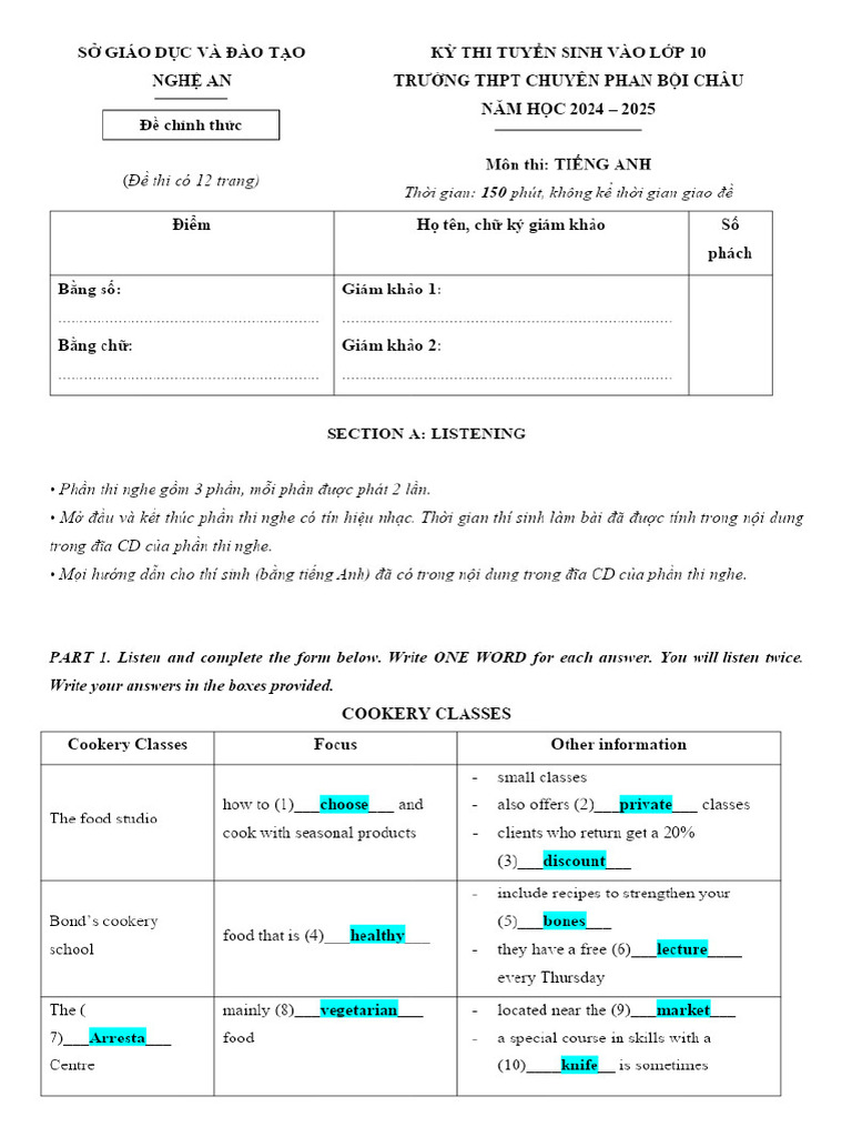 Dap An de Thi Chuyen Anh Nghe An 2024 2025docx - 1600 - PDF - Gdrive.vip | PDF