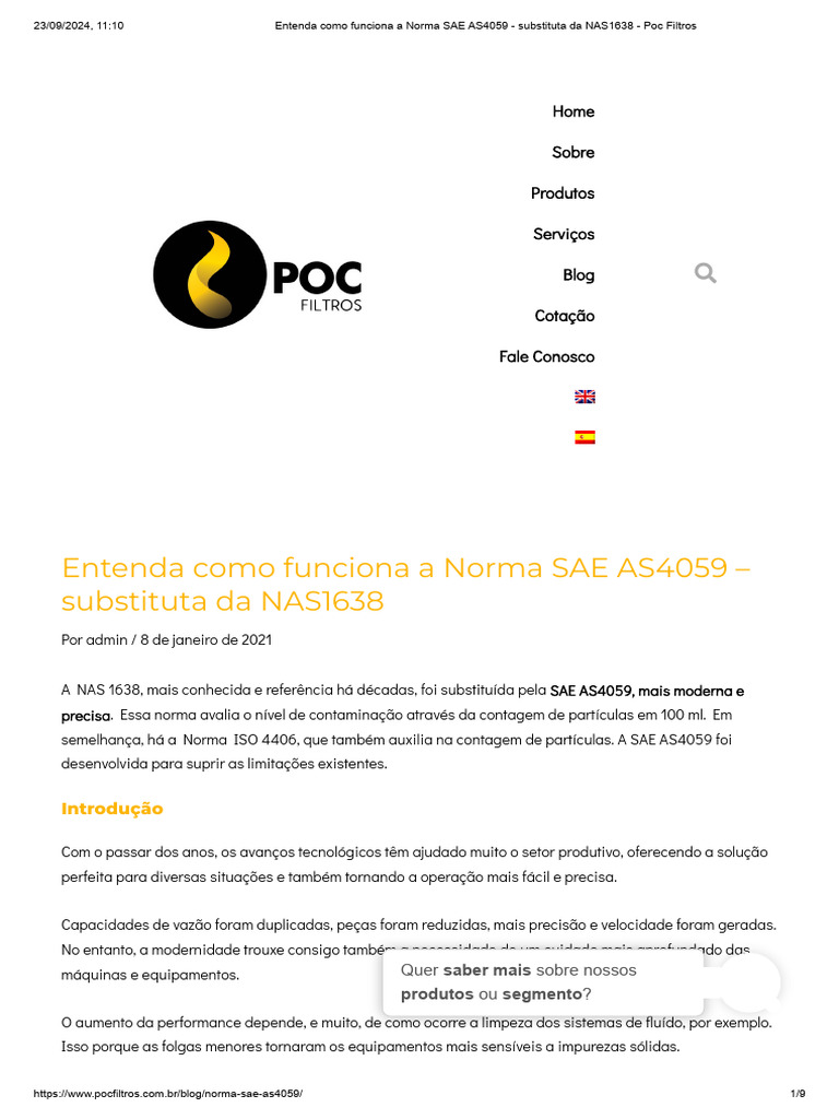 Entenda Como Funciona A Norma SAE AS4059 - Substituta Da NAS1638 - Poc Filtros | PDF | Vestir-se